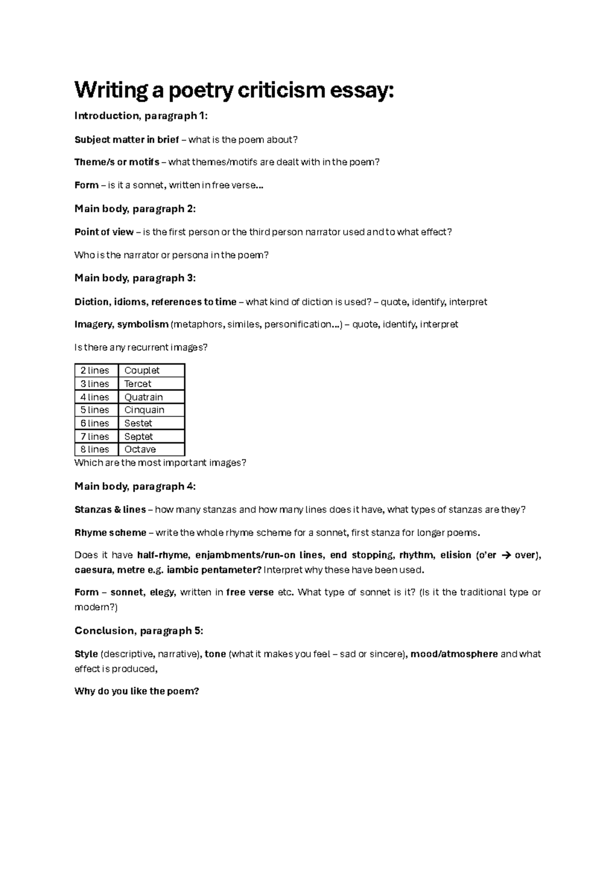 ENG 201: Poetry Criticism Essay Guide and Structure - Studocu