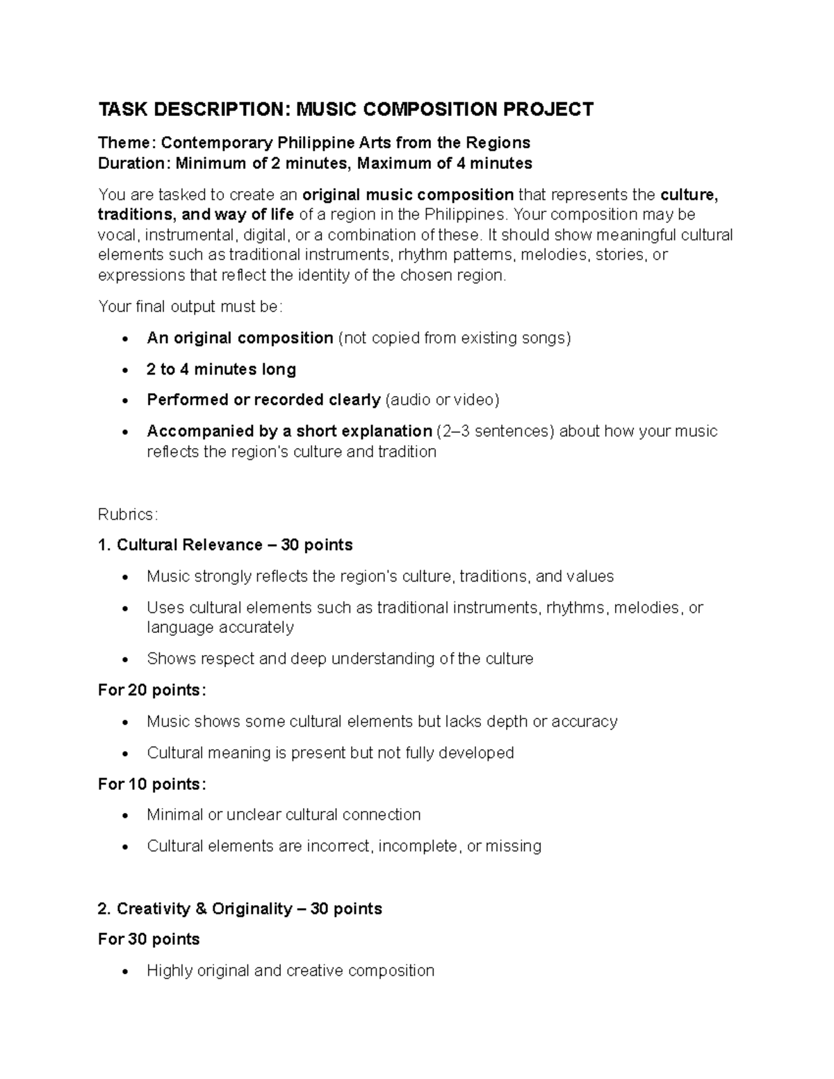 MUS 101: Music Composition Project on Contemporary Philippine Arts ...