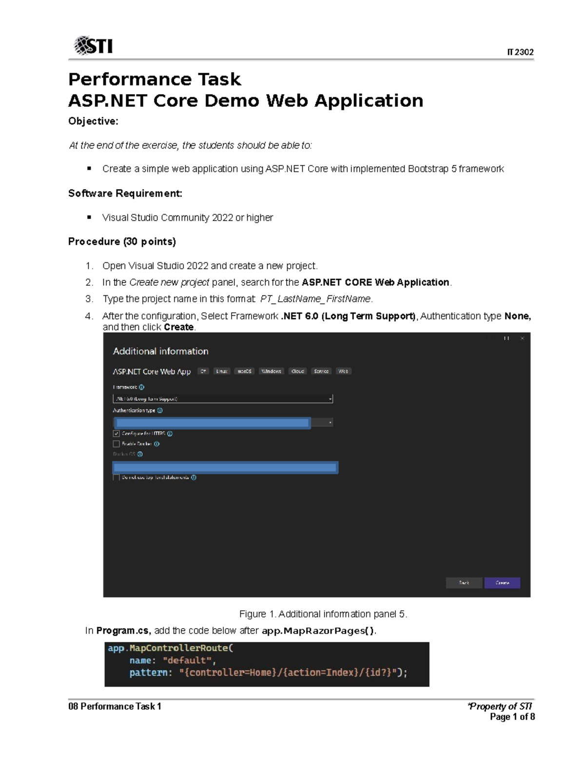 IT 2302 Performance Task: ASP.NET Core Web App Development Guide - Studocu