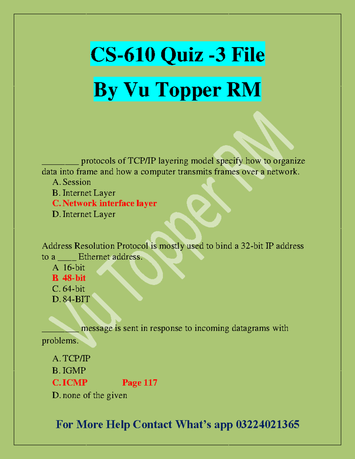 Cs610 Quiz 3 By Vu Topper Rm Cs 610 Quiz 3 File By Vu Topper Rm Protocols Of Tcpip 