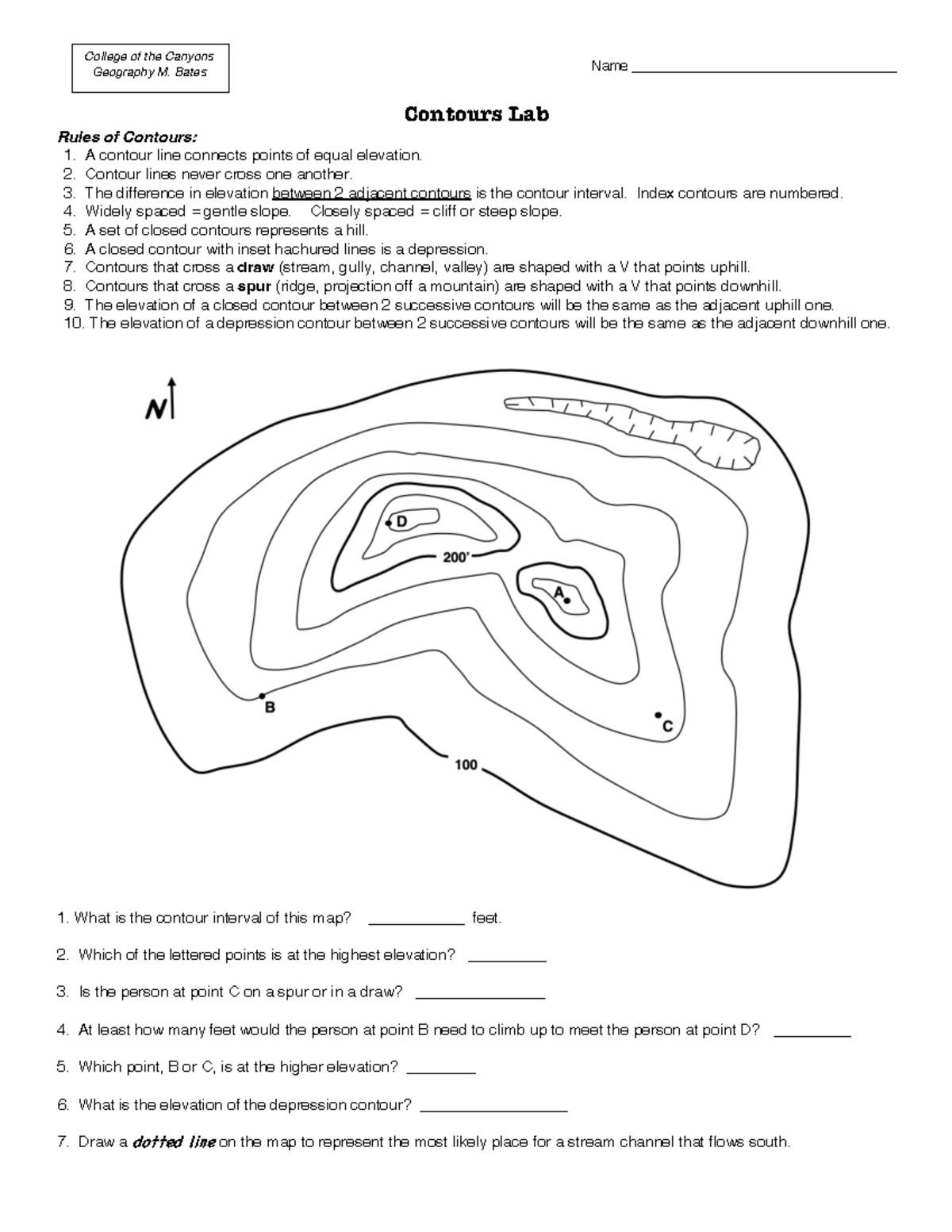 Geography 101 - Contours Lab 1: Understanding Elevation & Slope - Studocu