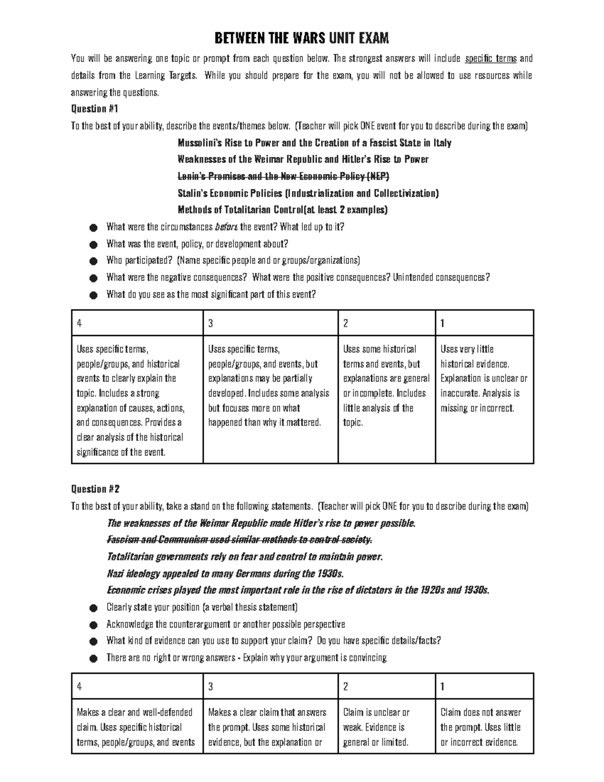 HIST 202: Between the Wars Unit Exam Study Guide - Studocu