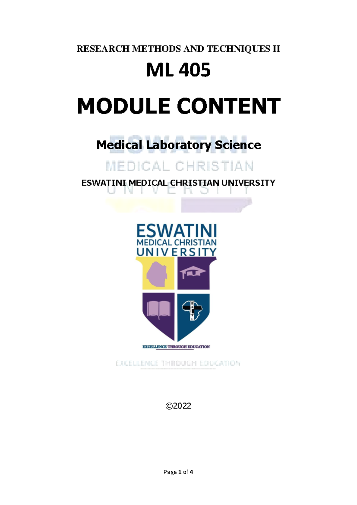 ML 405 - Research methods and Techniques II Module Outline - RESEARCH ...