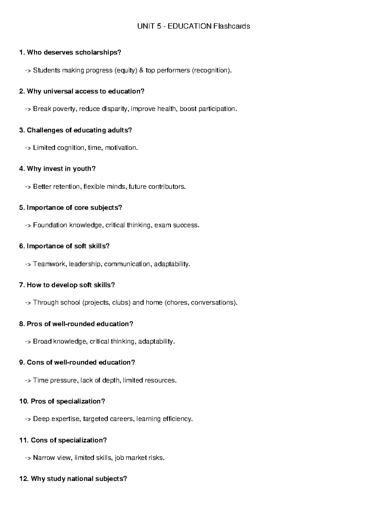 Unit 5 Education Flashcards: Key Concepts and Insights - Studocu