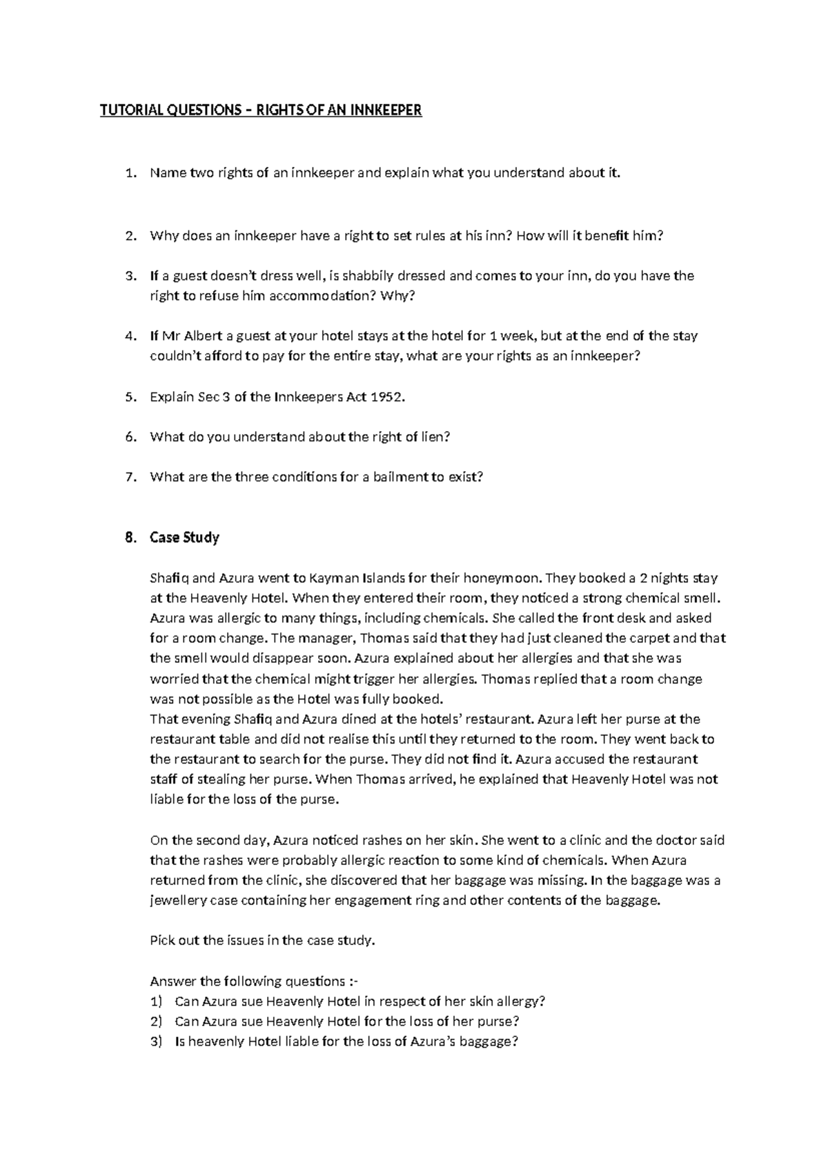 Innkeeper Rights – Tutorial Questions (TRM 16) and Case Study Analysis ...