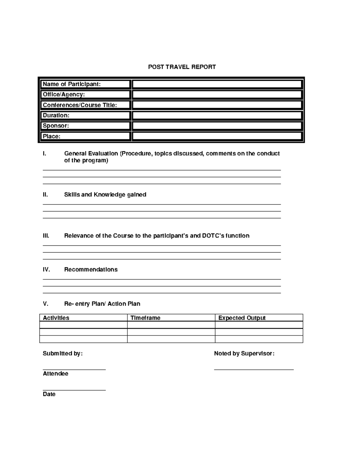 Post Travel Report Form - POST TRAVEL REPORT Name of Participant ...