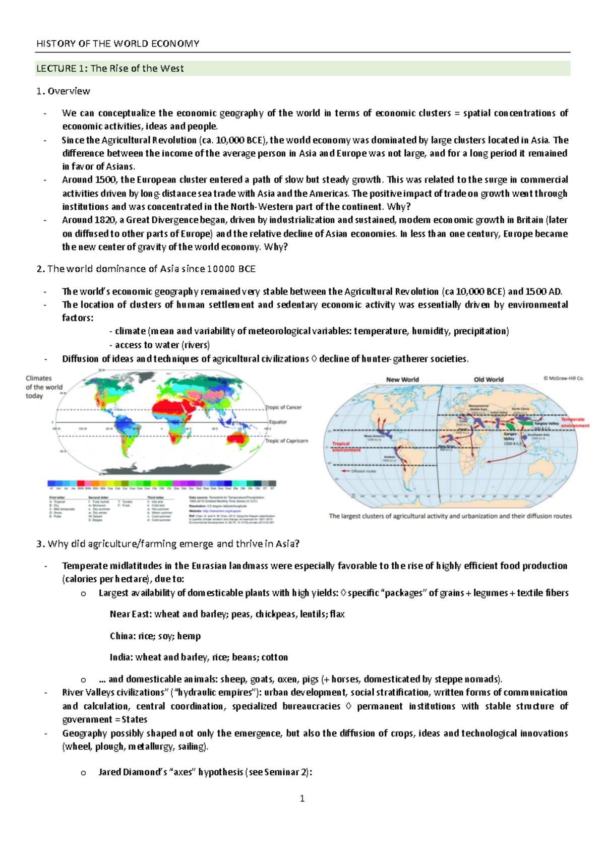 HIST 101: Lecture Notes on the Rise of the World Economy - Studocu