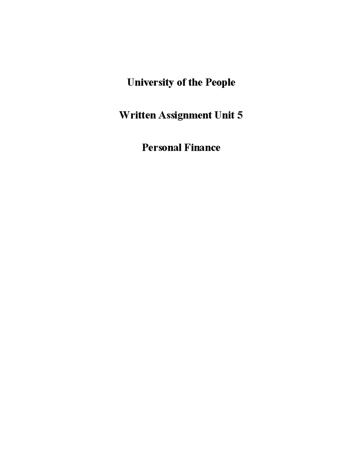 Personal Finance WA5 - Written Assignment - University of the People Written Assignment Unit 5 ...
