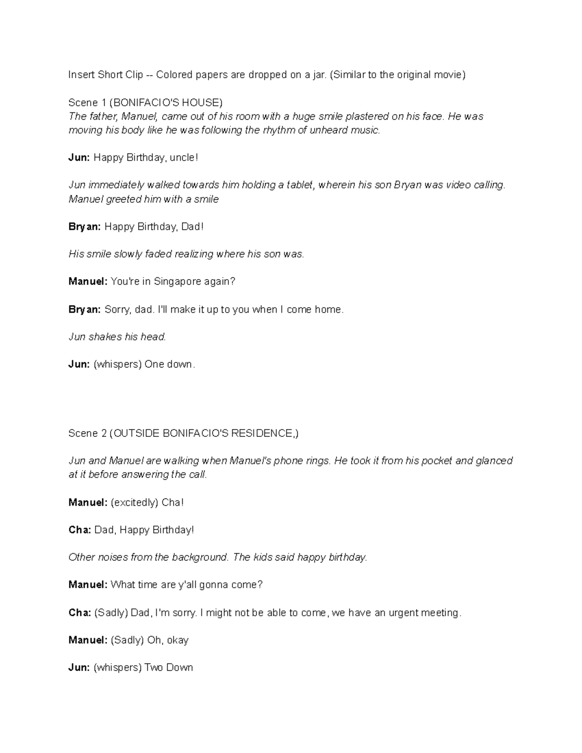 Script for Seven Sundays: A Family Drama in English - Studocu