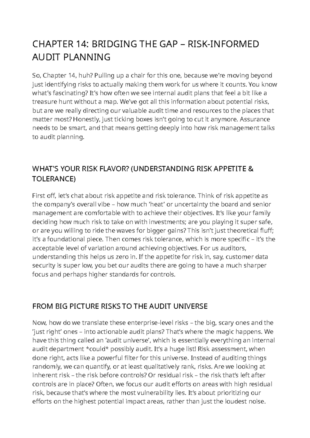 CHAPTER 14: AUDIT PLANNING & RISK MANAGEMENT STRATEGIES - Studocu