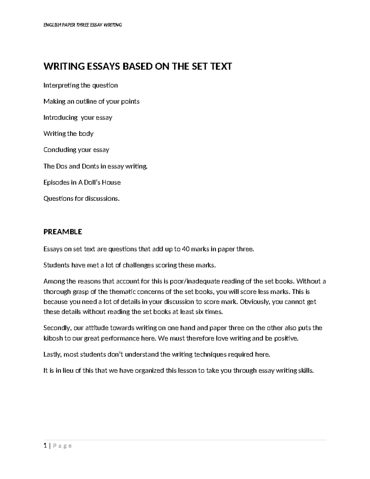Essay Writing Techniques for A Doll's House (ENG 101) - Studocu