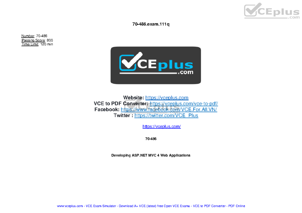 Microsoft.Prepaway.70 486.v2018 11 16.by - 70-486.exam Number: 70 ...