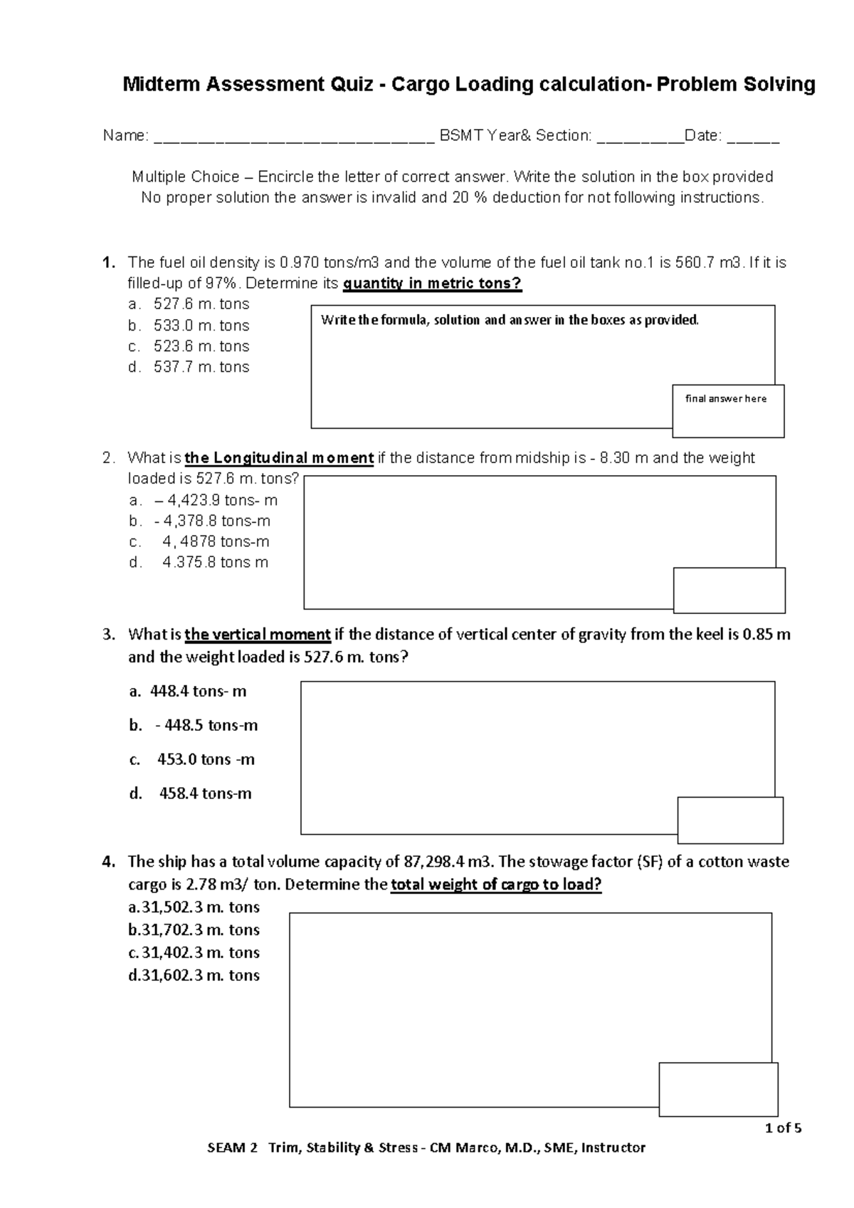 4.Problem solving Q -Midterm -multiple choice - 1 of 5 Midterm ...