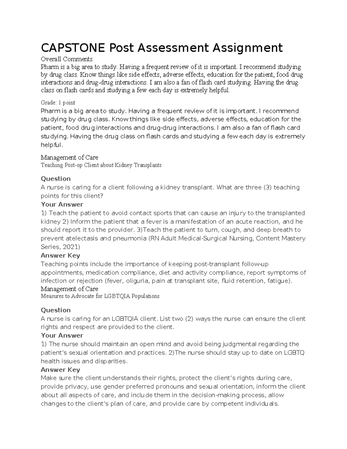 Capstone Post Assessment: Nursing Care Topics & Strategies - Studocu