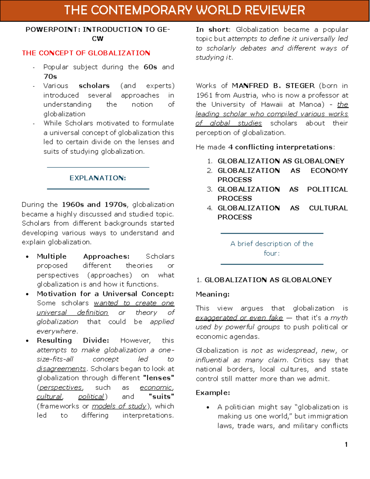 GECW Lesson 1: Understanding the Concept of Globalization - Studocu