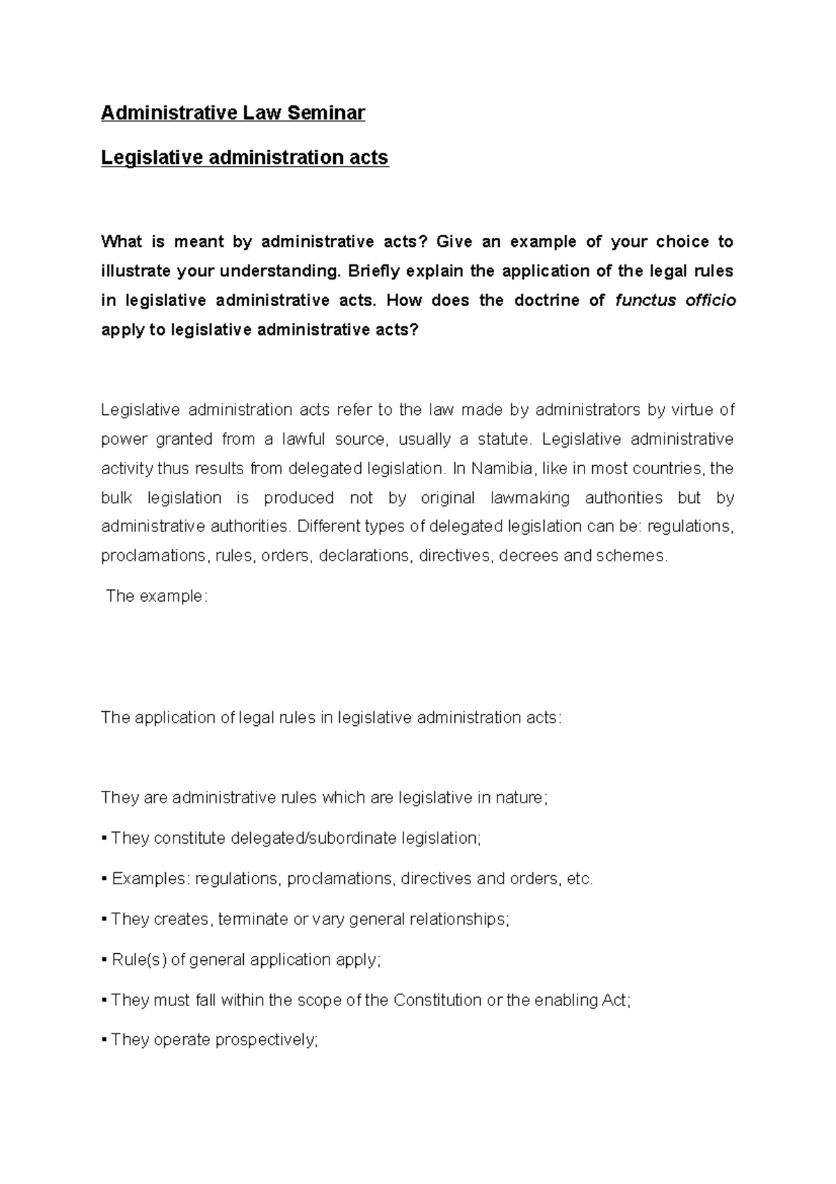 Administrative Law Seminar: Legislative Acts & Functus Officio ...