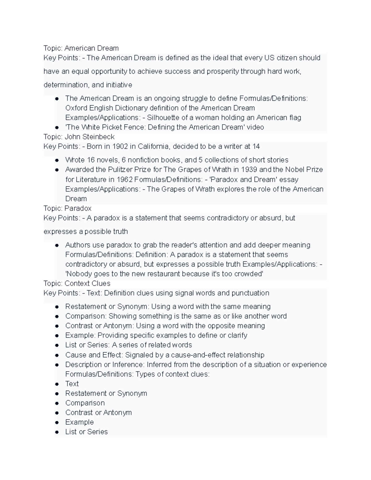 Unit 7 Test Study Guide: American Dream & Key Literature Concepts - Studocu