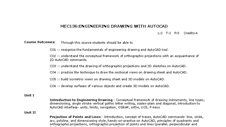 MEC136: Engineering Drawing with AutoCAD - Course Syllabus - Studocu