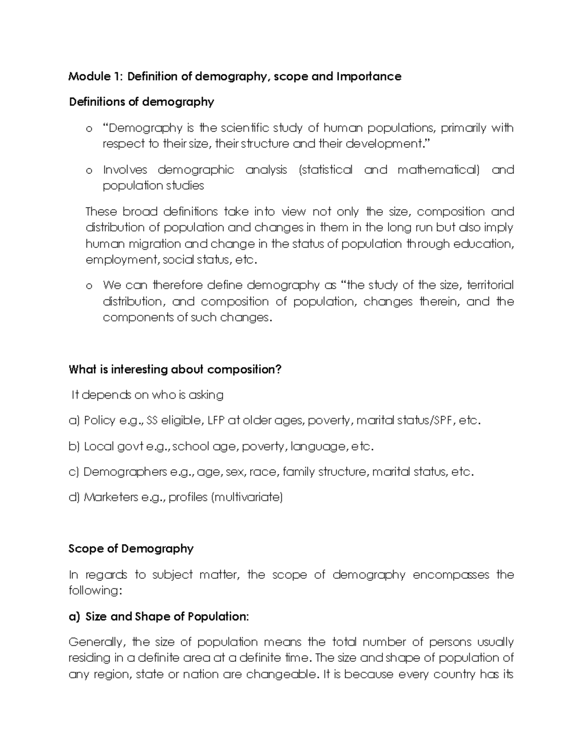 Medical Demography Notes - Module 1 Overview and Concepts - Studocu