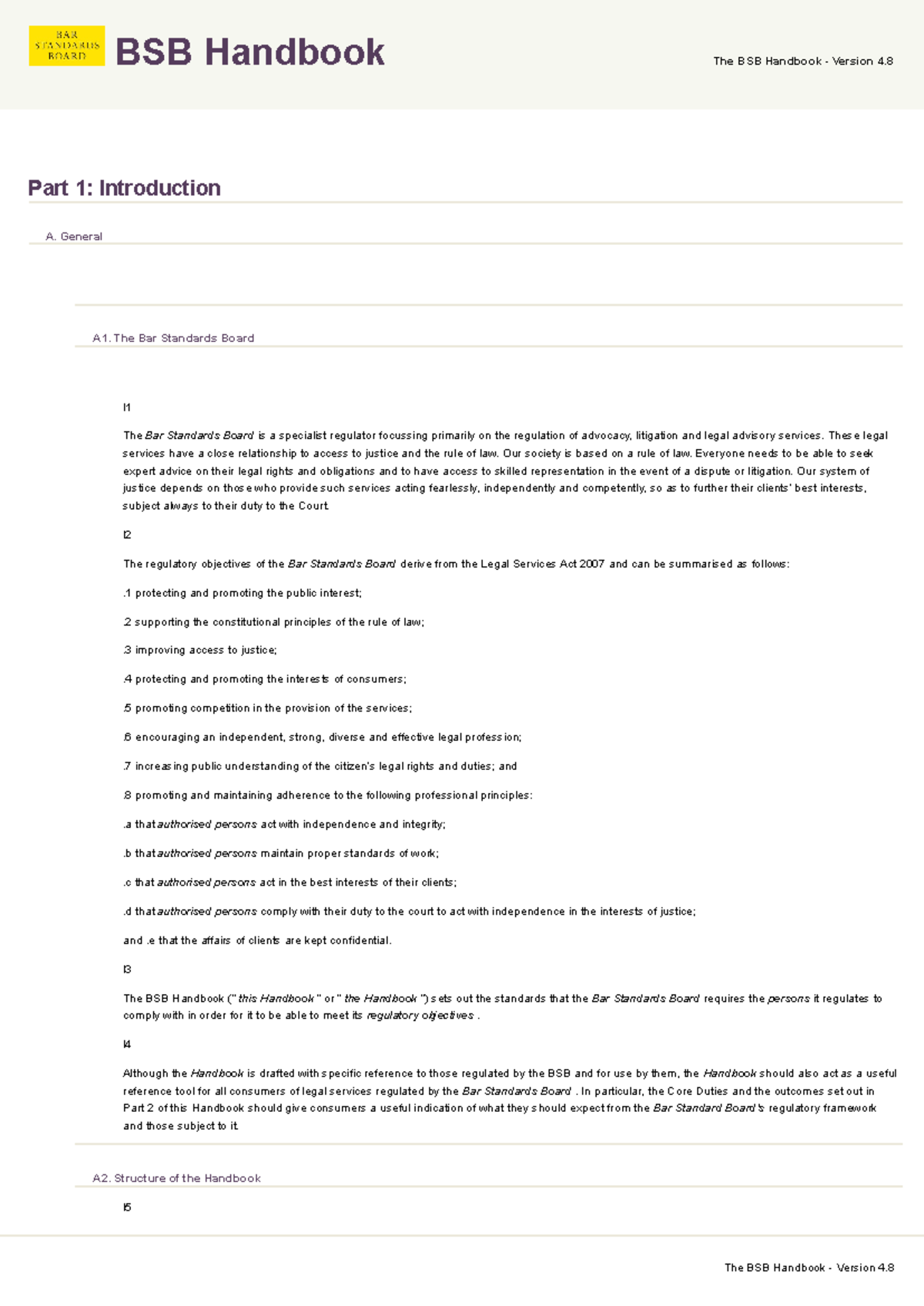 BSB Handbook Version 48 - Part 1: Introduction A. General A1. The Bar ...