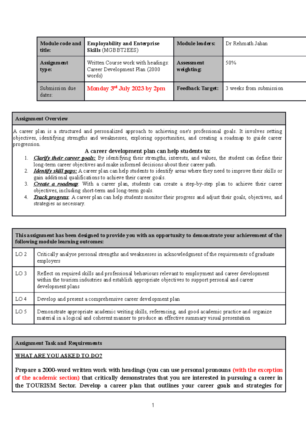 Assignment 1 - Career Development Plan (CDP) Brief and Guide (1) - Module code and title: - Studocu