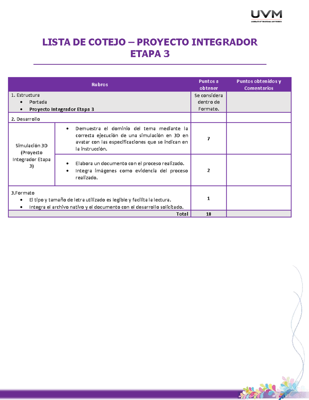 LC PIE3 - Cotejo Proyecto Integrador Etapa 3: Estructura y Desarrollo - Studocu