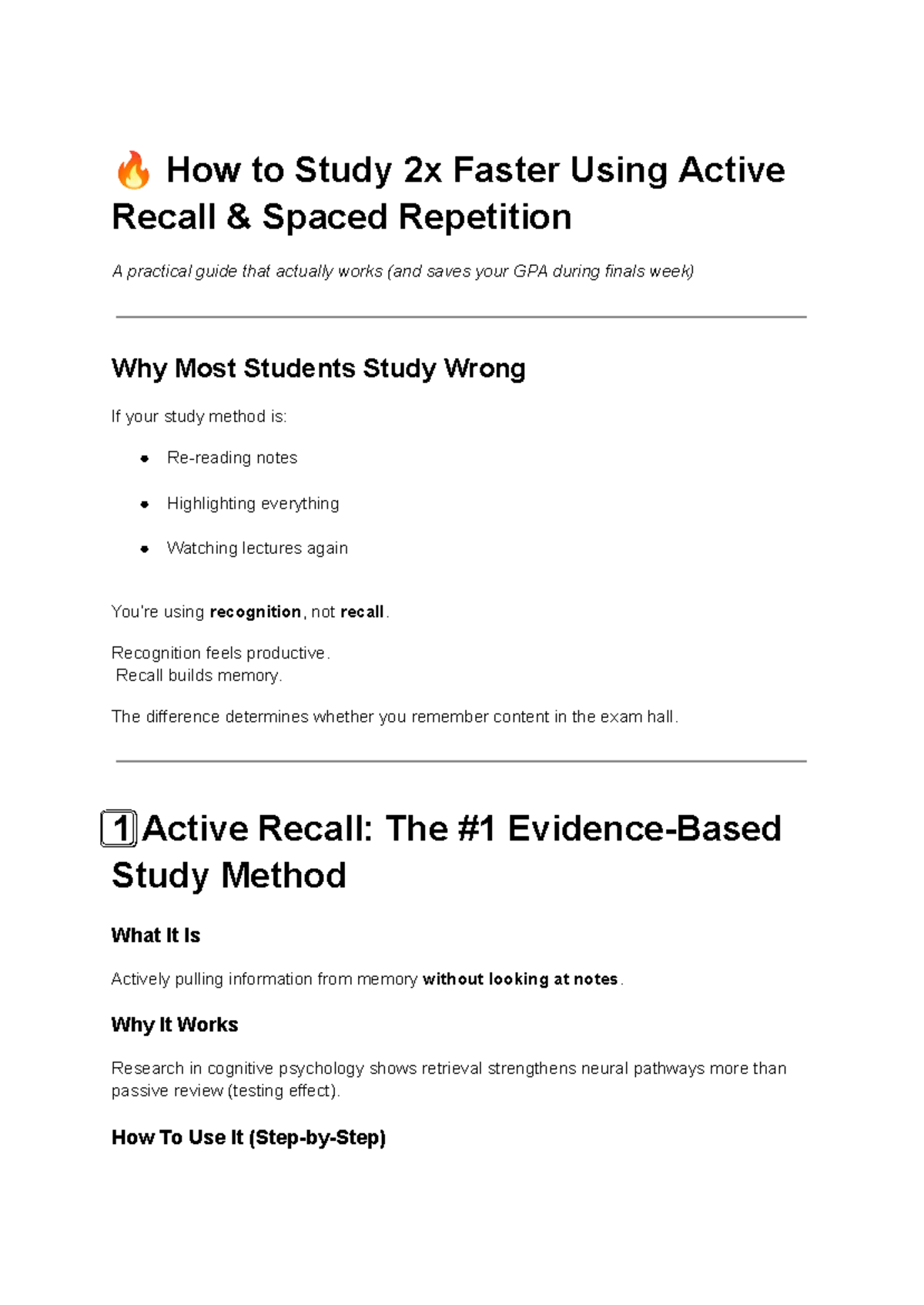 How to Study 2x Faster: Active Recall & Spaced Repetition Guide - Studocu
