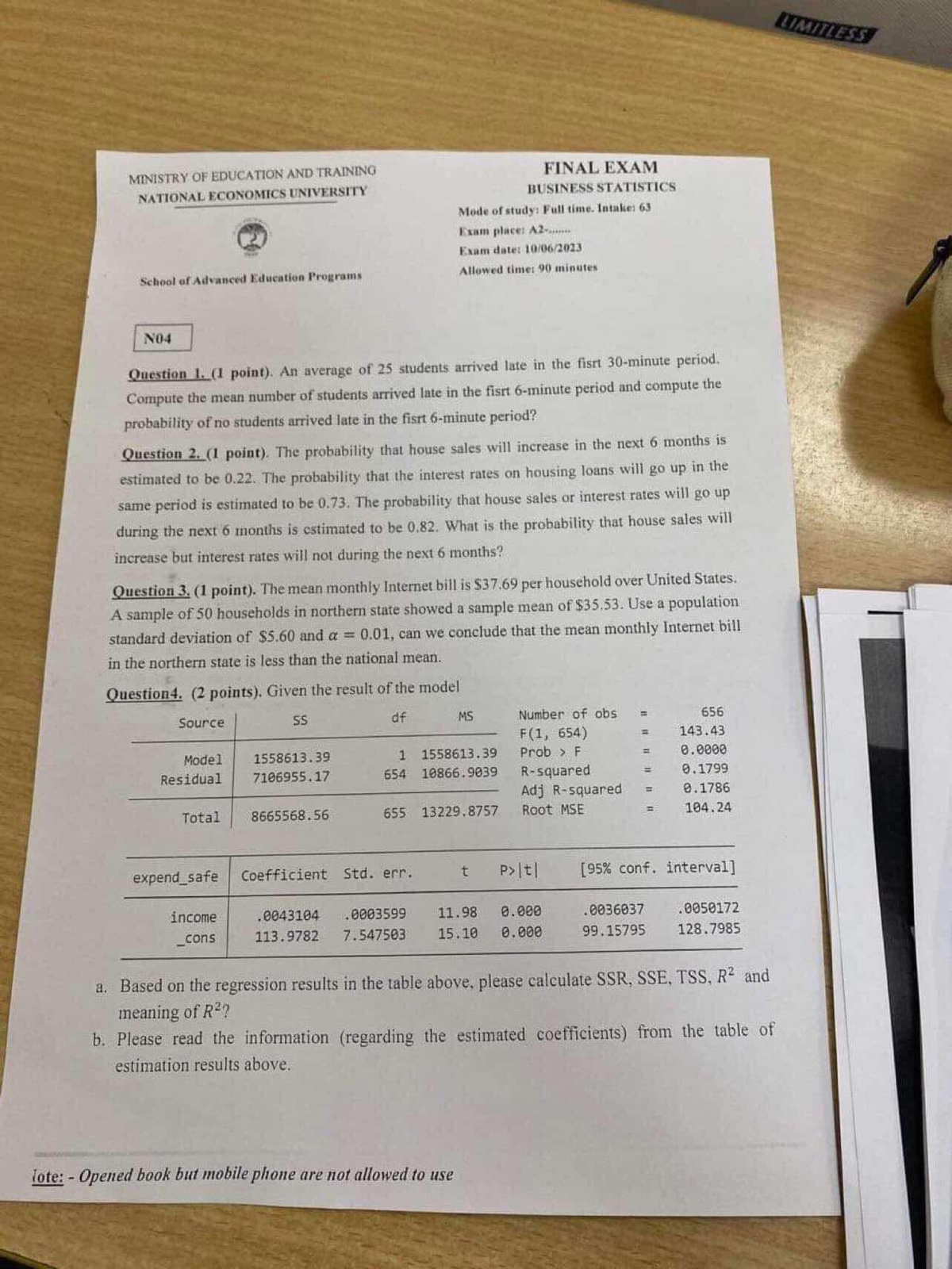 Final Exam - Business Statistics (Course Code N04) Overview and Questions - Studocu