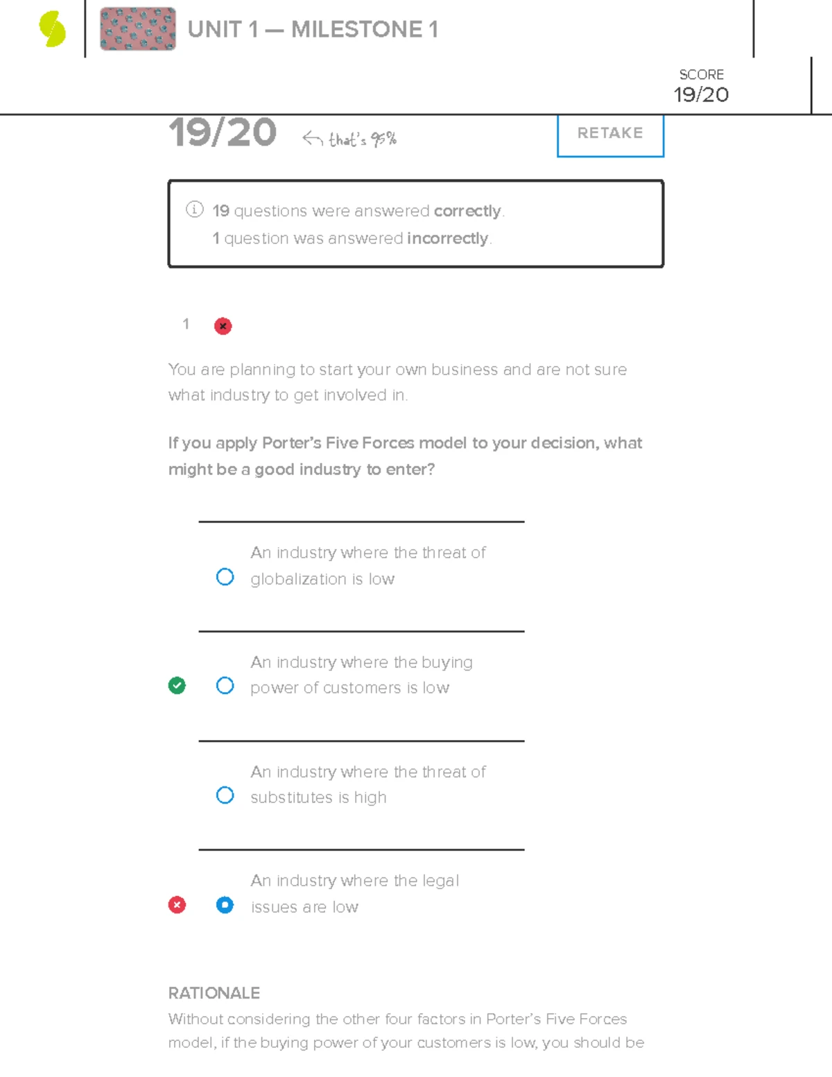 Sophia Milestone Unit 2 - 1 18/22 that's 82% RETAKE 18 questions were ...