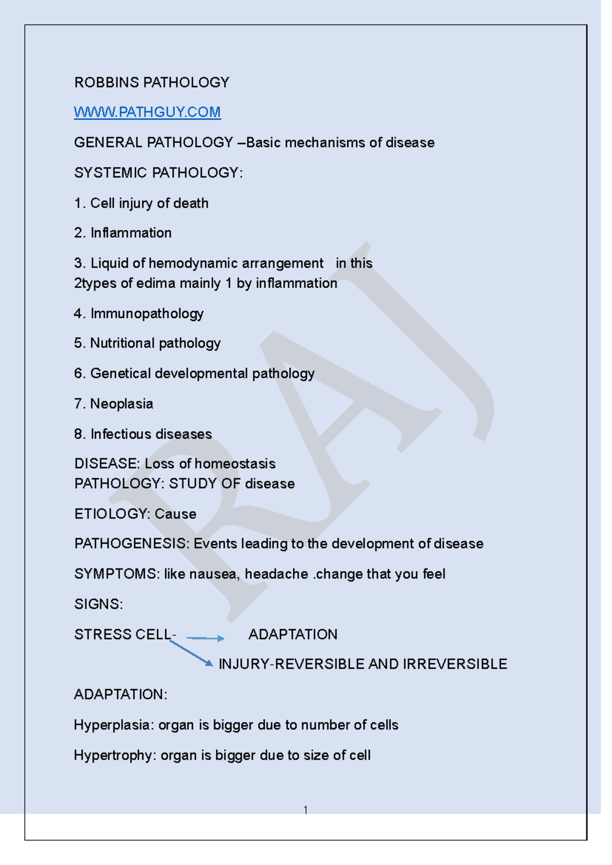Robbins Pathology Lecture Notes: General & Systemic Overview - Studocu