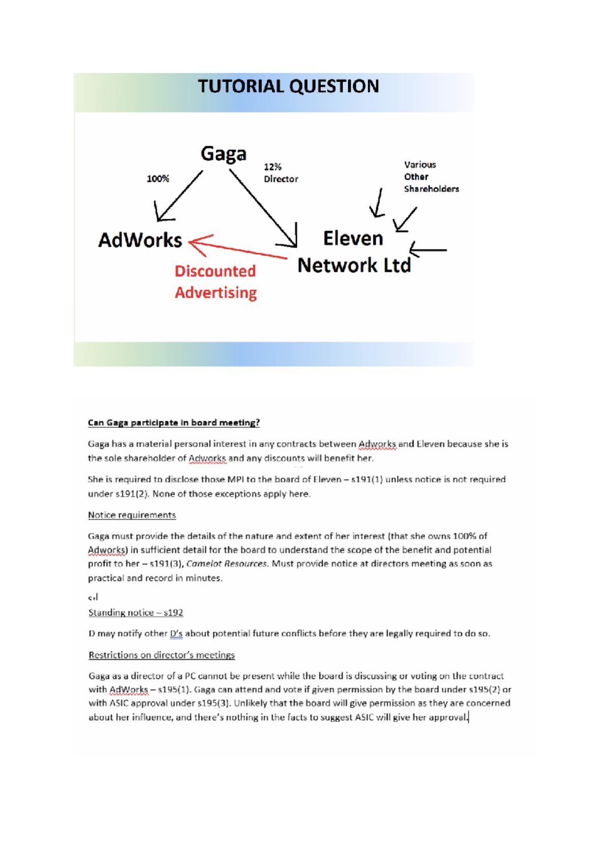 T11 week 12 ans - Tutorial 11 week 12 answers - BLAW20001 - SDAs ...
