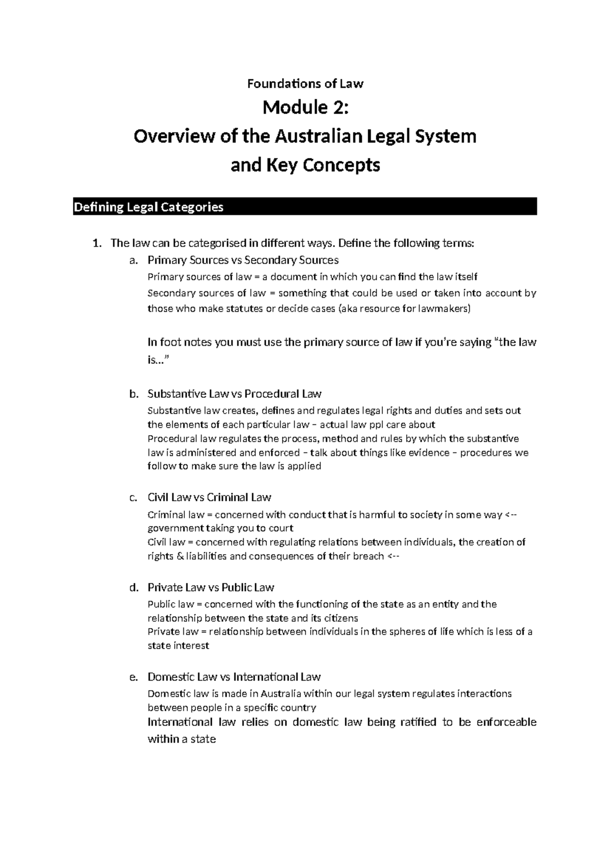A24 FOL 2 - Overview of the Australian Legal System Concepts - Studocu