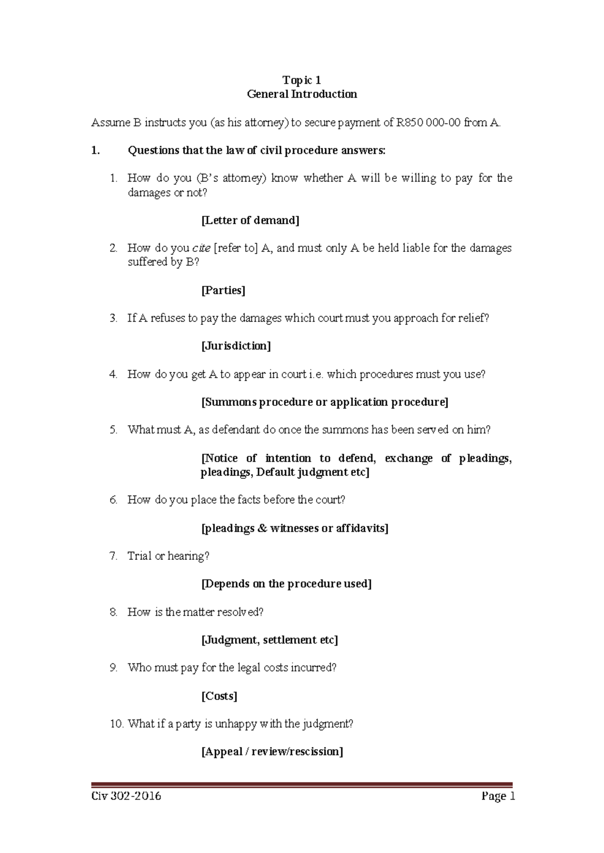 Topic 1 - Introduction to Civil Law: Summary Notes for Quick Review ...