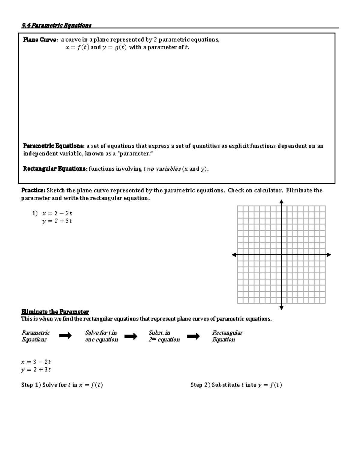 9.4 Lecture Notes on Parametric Equations and Plane Curves - Studocu