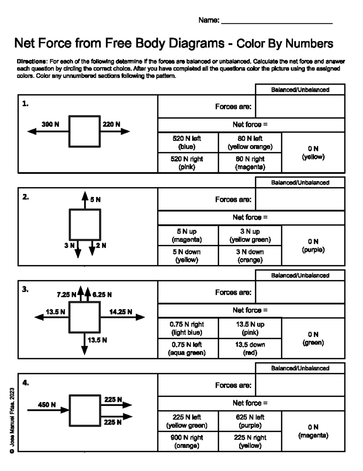 Net Force WS: Color by Number Activity for Students - Studocu