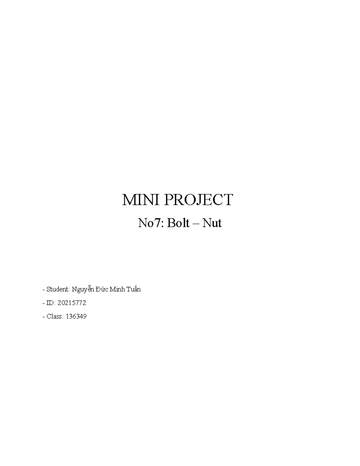 CKDC - mini project of bolt-nut - MINI PROJECT No7: Bolt – Nut Student ...