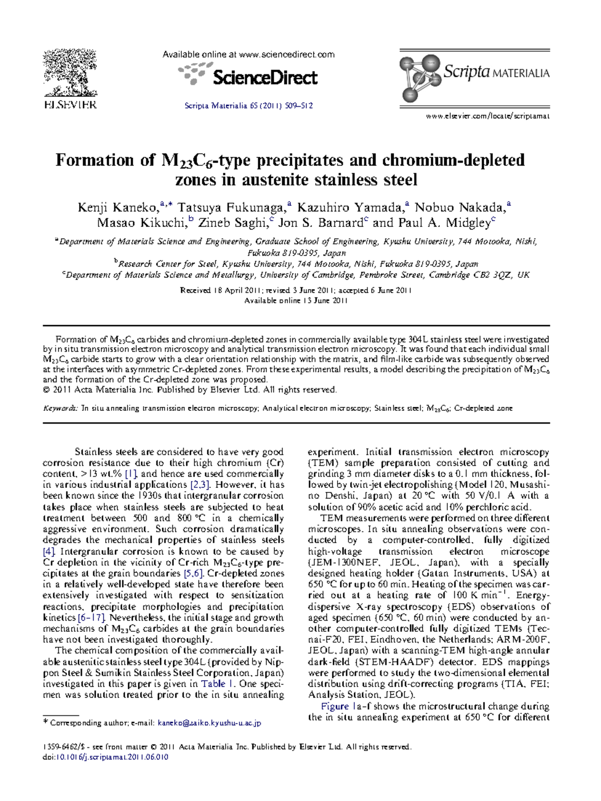 Formation of M23C6 Carbides in Austenitic Stainless Steel 304L - Studocu