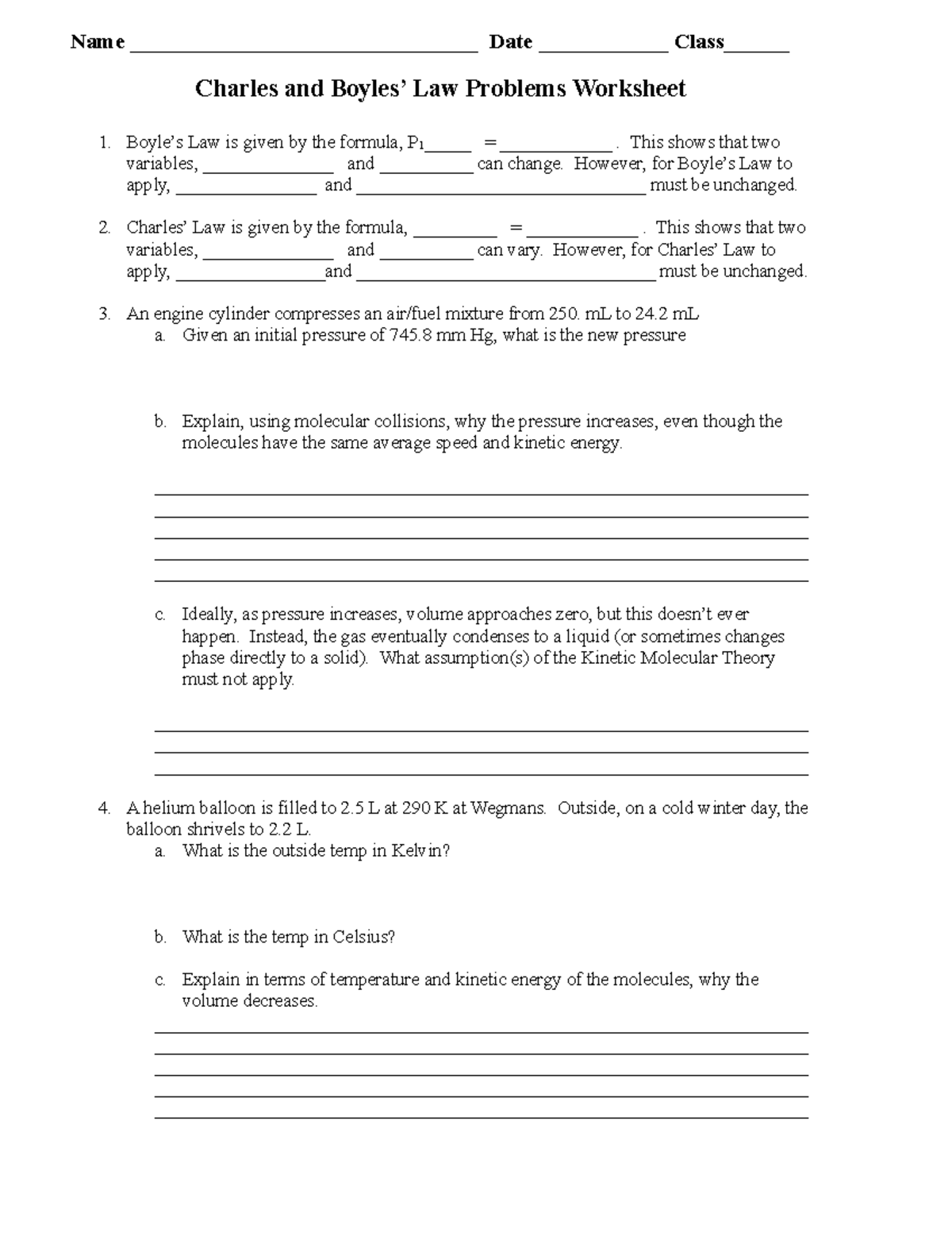 Charles Law Worksheet