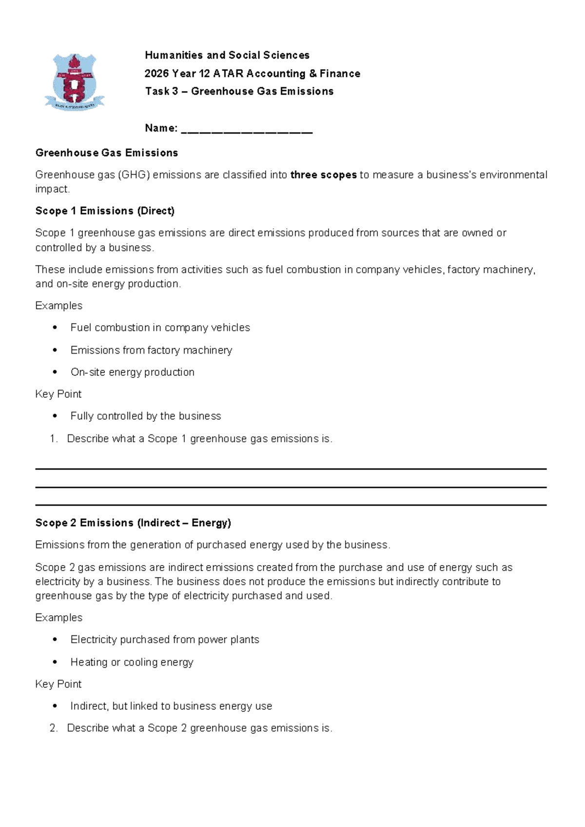 Humanities and Social Sciences 2026 Year 12 ATAR Accounting Finance ...
