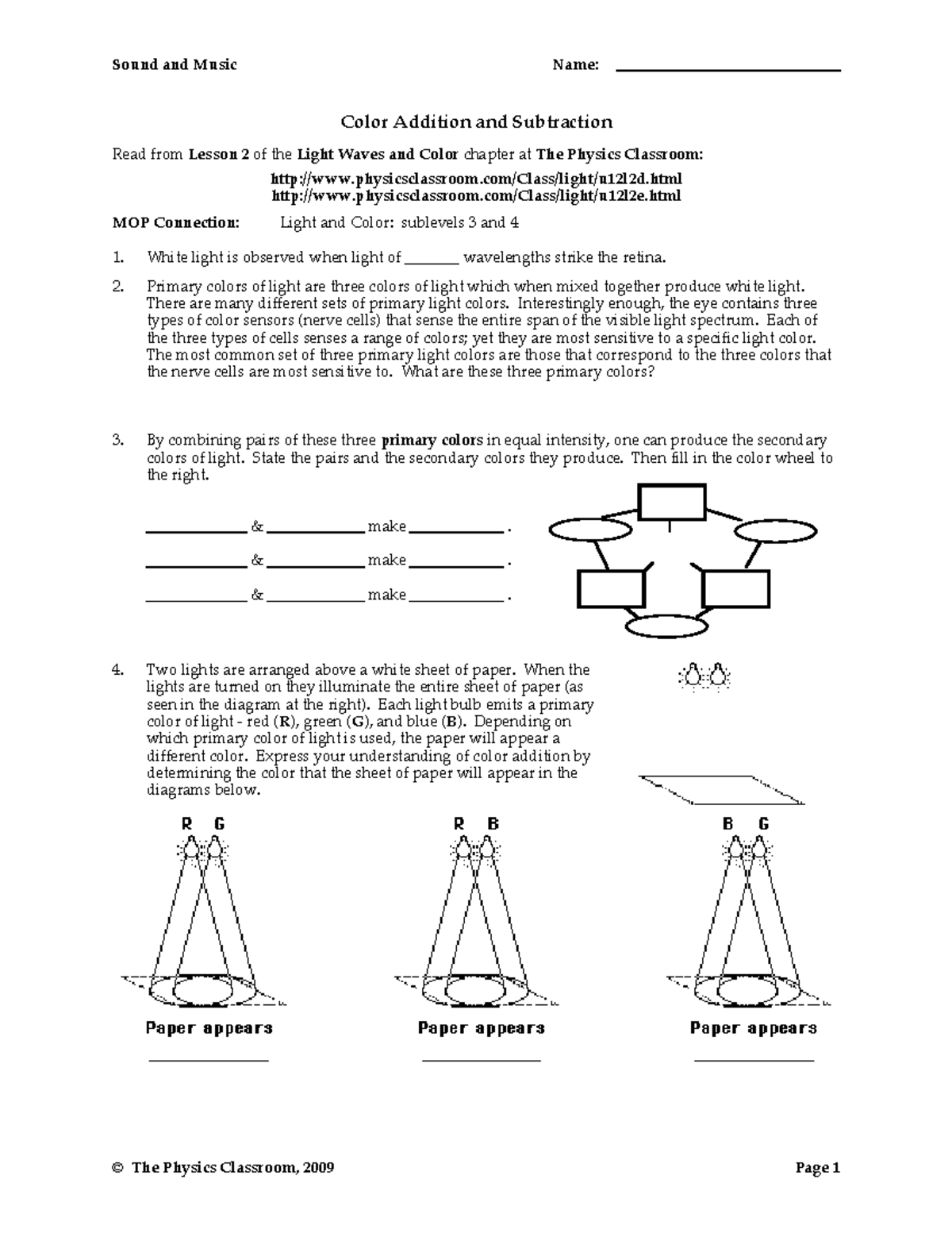 Light Waves and Color: Lesson 2 - Color Addition & Subtraction - Studocu