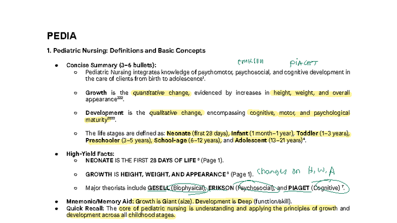 PEDIA 1: Pediatric Nursing Key Concepts and Growth Development Summary ...