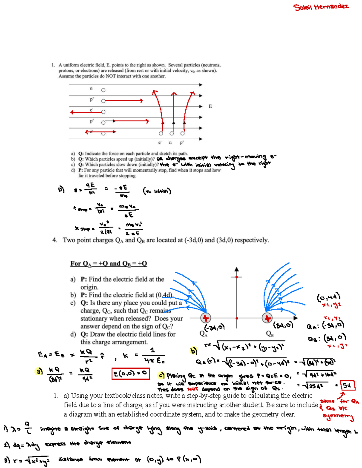 8B+205 Midterm Worksheet: Guide to Electric Field Calculations - Studocu