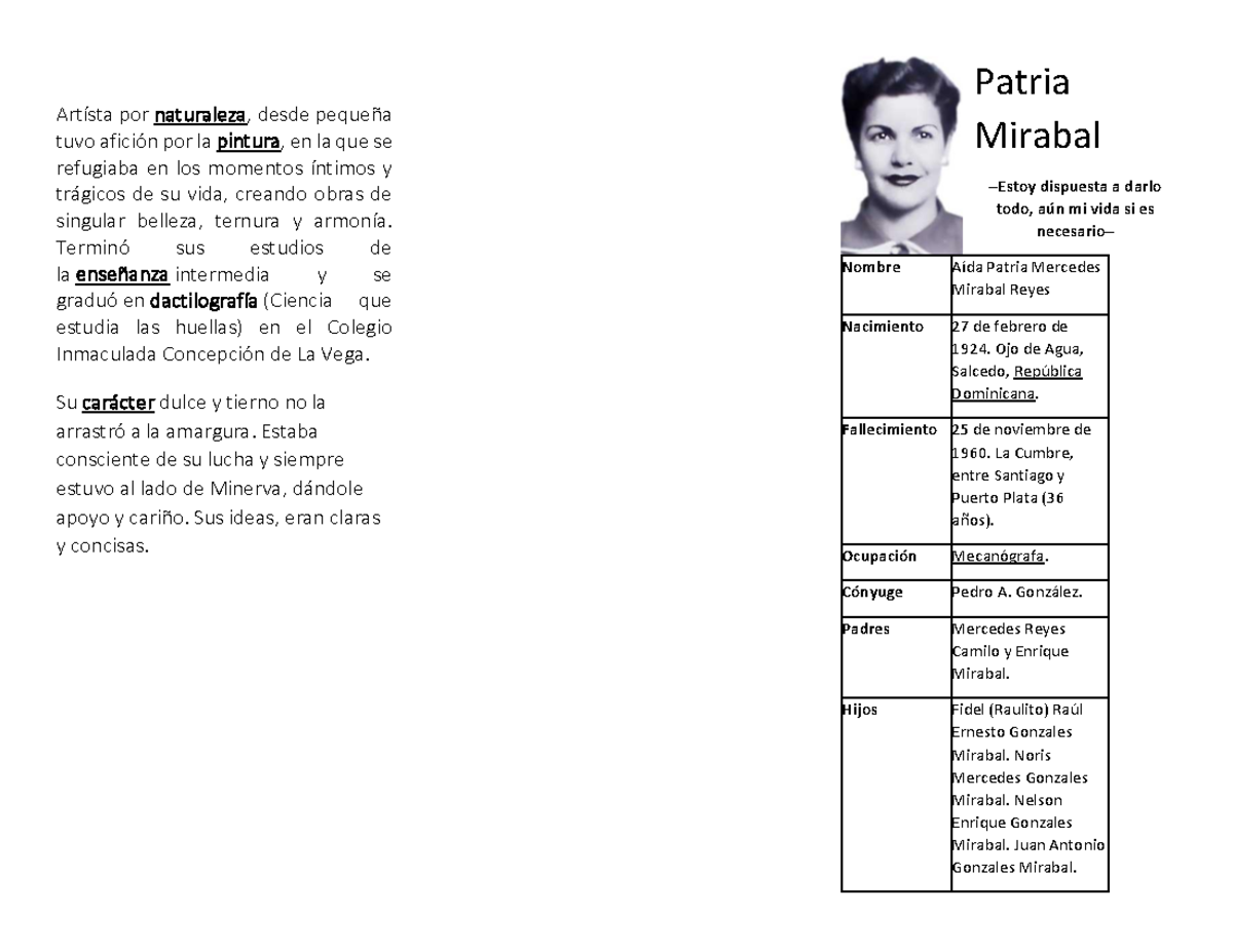 Patria Mirabal - Artísta por naturaleza, desde pequeña tuvo afición por ...