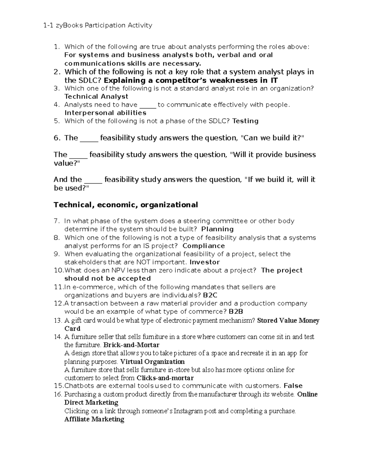 1-1 zyBooks Participation Activity: Key Roles & Concepts in Systems ...