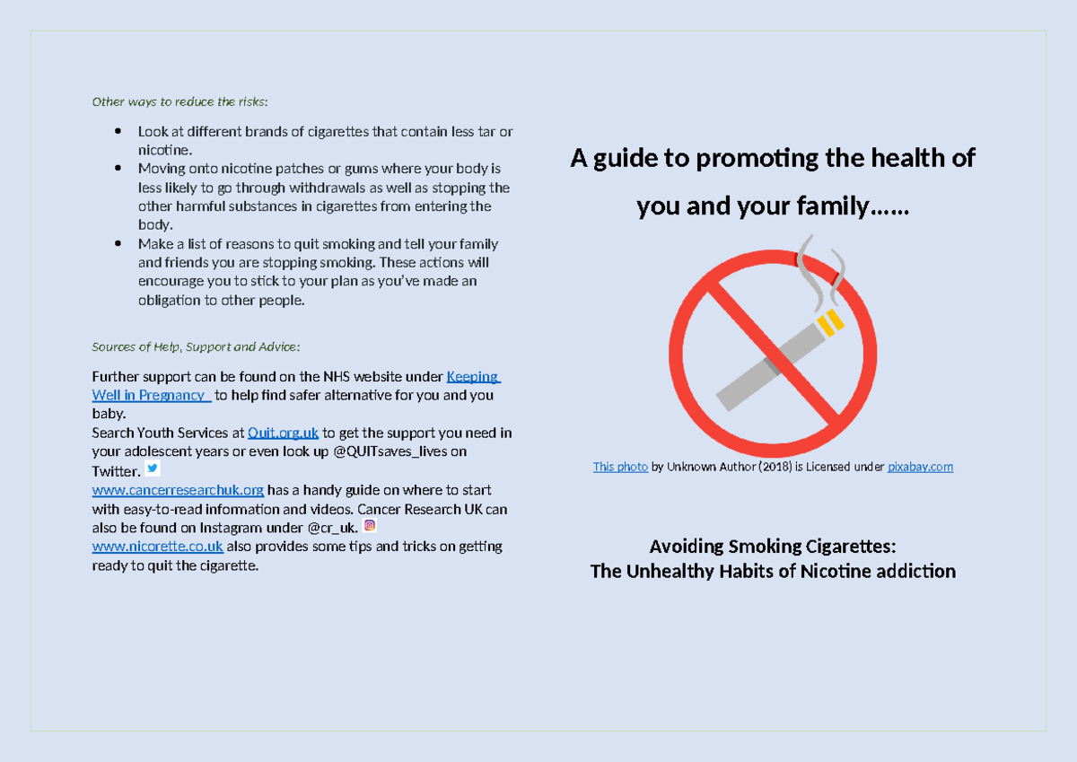 Smoking Cessation Leaflet: Health Risks and Support Resources - Studocu