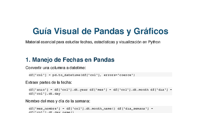 Guía Visual de Pandas y Gráficos para Python 1 - Estudio Esencial - Studocu