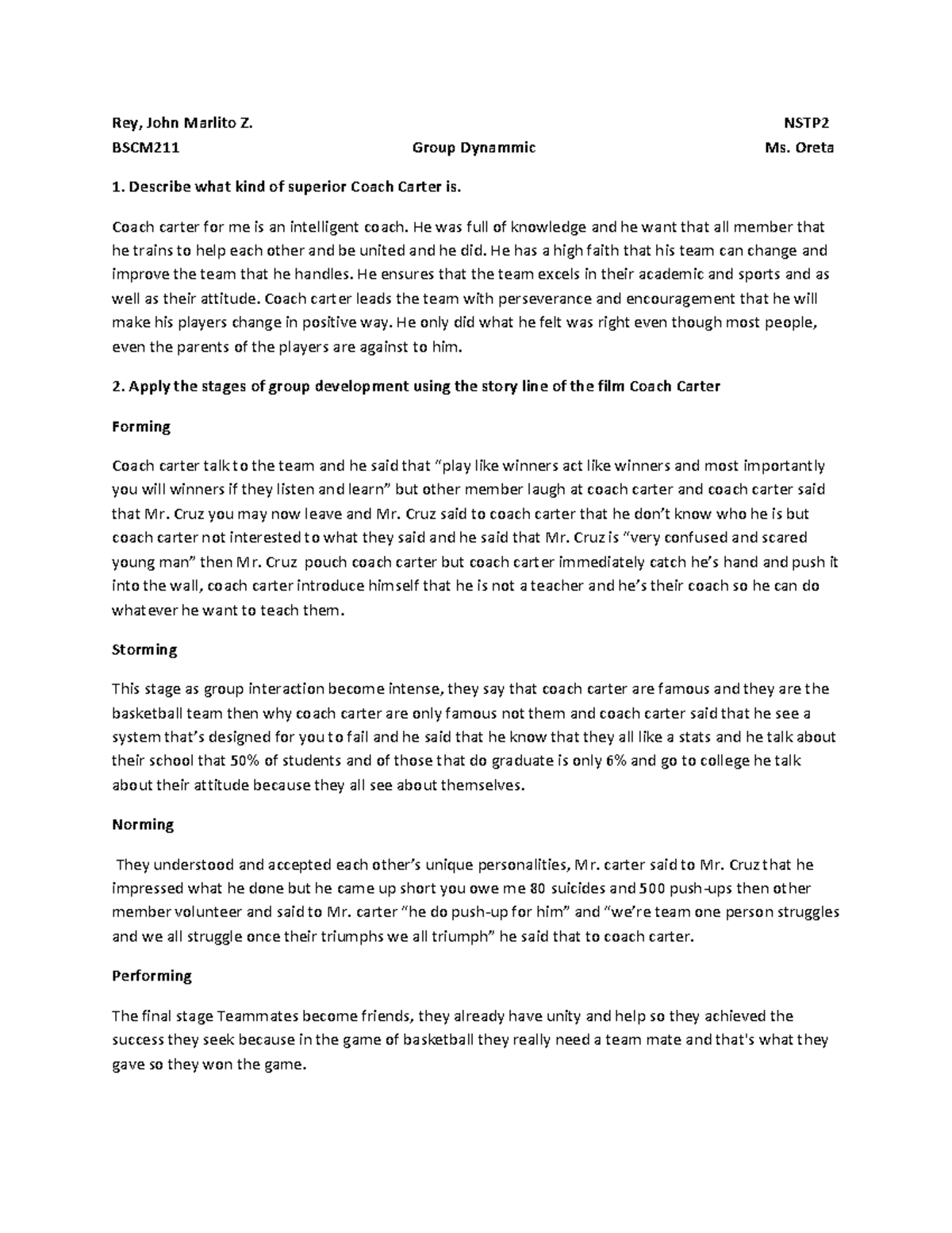 CM211 Group Dynamic - uyfuy - Rey, John Marlito Z. NSTP BSCM211 Group ...