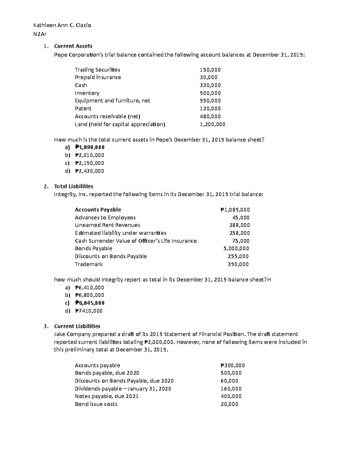 Q1 Accounting Study Guide: Current Assets, Liabilities & Equity ...