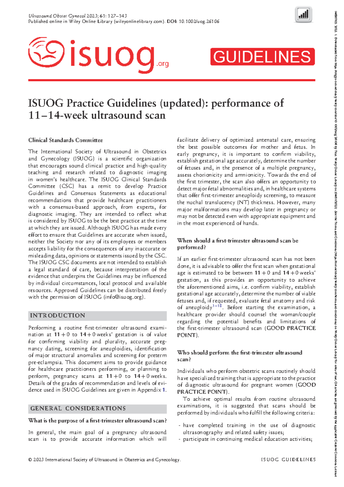 Isuog Practice Guidelines Updated performance of 11 14 week ultrasound ...