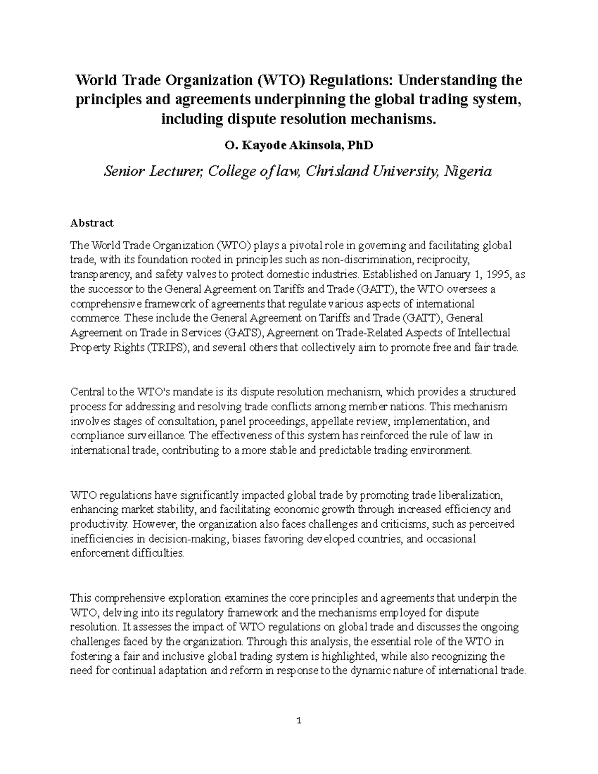 WTO Regulations: Principles, Agreements, and Dispute Resolution ...